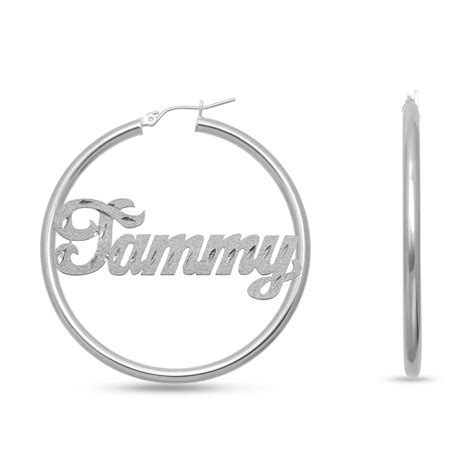 Ladies Script Name Plate Hoop Earrings 14k Gold Style 125