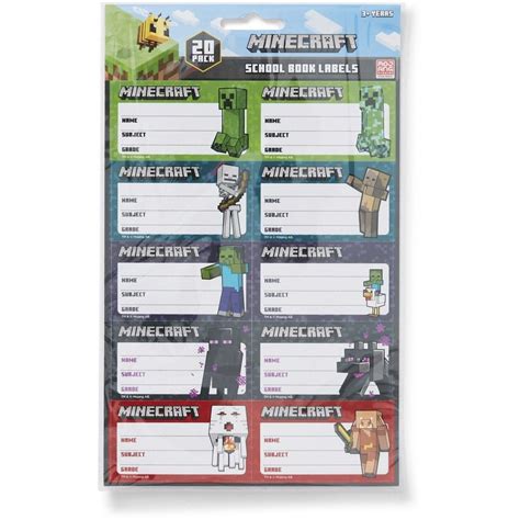 Minecraft School Book Labels 20 Pack Multi