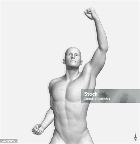 리더십 개념 한 사람이 주먹을 위로 들어 올린다 스포츠 정치 또는 비즈니스를 위한 상징 단색 채색 첨탑 스타일의 인체 브로셔 표지 프리젠 테이션 전단지를위한 3d