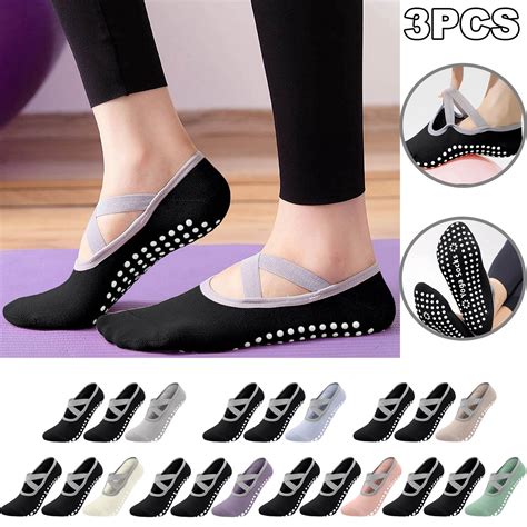 Haotags Womens Grip Pilates Socks 3 Pairs Non Slip Yoga Socks With