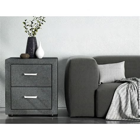 Artiss 2x Bedside Table 2 Drawers Side Table Fabric Caden Grey Kmart