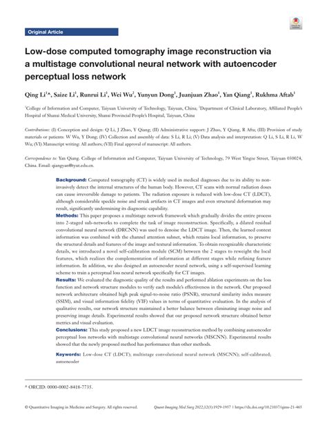 Pdf Low Dose Computed Tomography Image Reconstruction Via A Multistage Convolutional Neural
