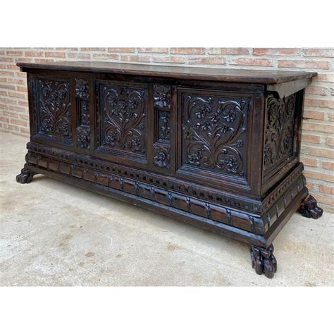 19th Century Italian Carved Cassone Trunk With Original Hardware 1890s