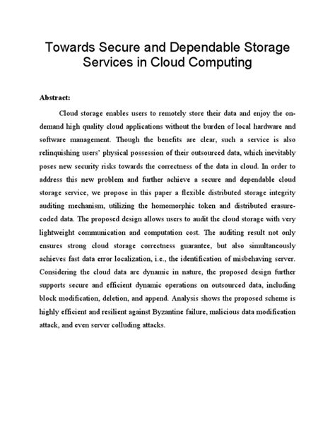 Towards Secure And Dependable Storage Services In Cloud Computing Download Free Pdf Cloud