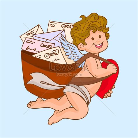 사랑 편지와 함께 큐피드 파리 일러스트 무료 다운로드 Lovepik