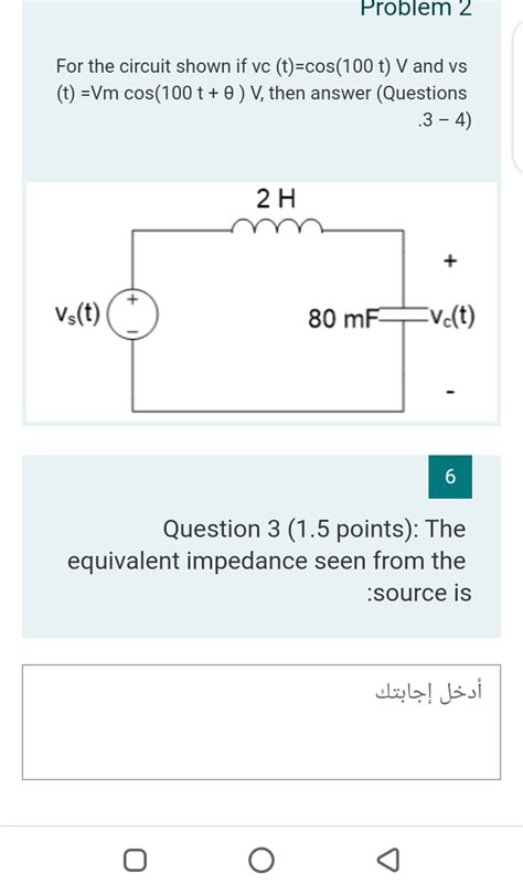 Solved Problem For The Circuit Shown If Vc T Cos T Chegg Com