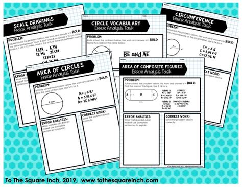 7th grade math error analysis bundle to the square inch