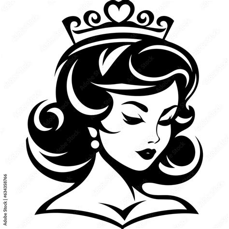 Princess With Heart Crown Black Silhouette Logo Stock Vector Adobe Stock