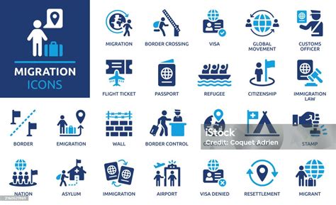 Migration Icon Set Solid Vector Icons Collection Stock Illustration