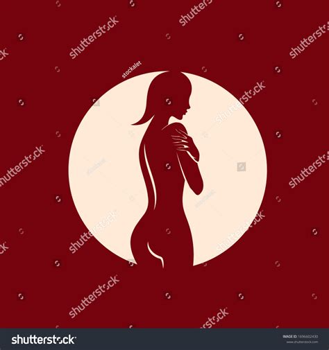 Sexy Beautiful Woman Silhouette Circular Emblemnude Stock Vector