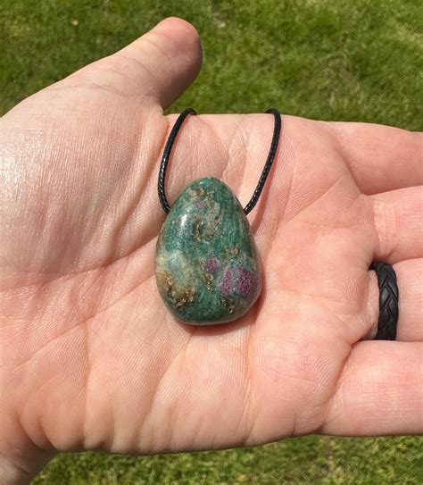 Ruby Fuschite Tumbled Pendant On Cord New Moon Beginnings