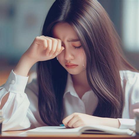 Young Woman Crying At Her Desk Ai Photo Rcrying