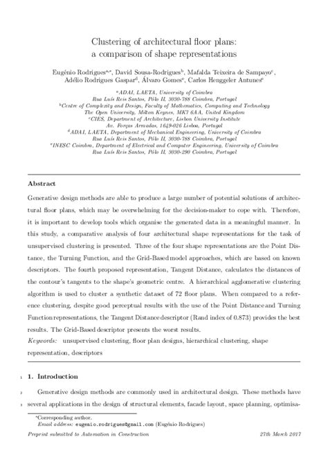 Pdf Clustering Of Architectural Floor Plans A Comparison Of Shape