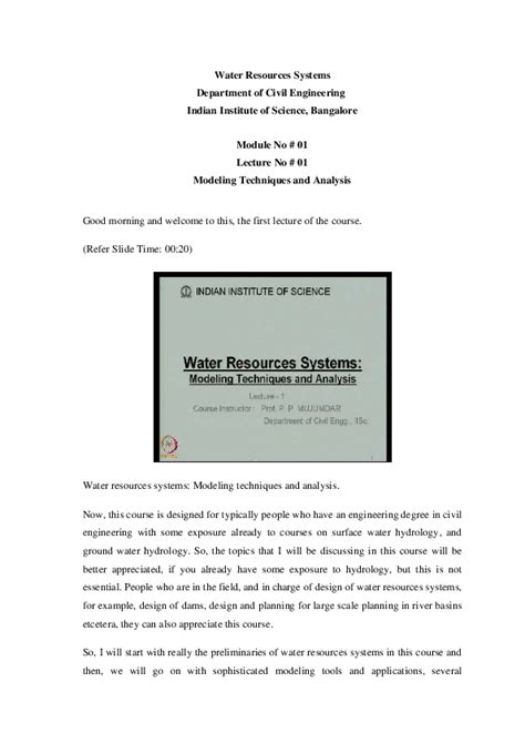 Pdf Water Resources Systems