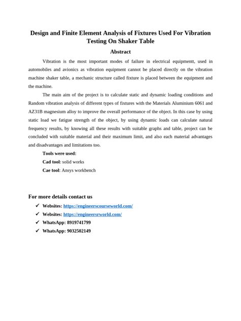 Design And Finite Element Analysis Of Fixtures Used For Vibration Testing On Shaker Table Pdf