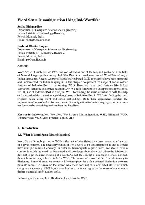 Pdf Word Sense Disambiguation Using Indowordnet