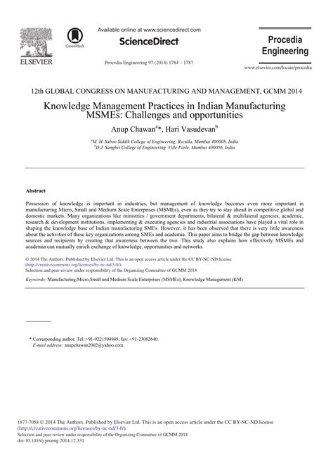 Pdf Knowledge Management Practices In Indian Manufacturing Msmes
