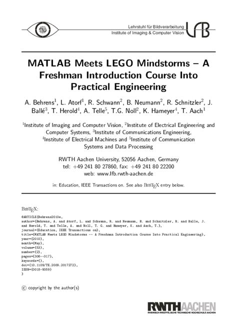 Pdf Matlab Meets Lego Mindstorms A Freshman Introduction Course Into