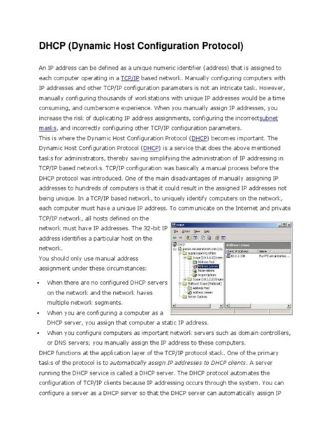 dhcp dynamic host configuration protocol tcp ip pdf ip address