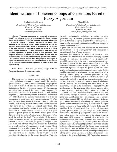 Pdf Identification Of Coherent Groups Of Generators Based On Fuzzy