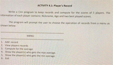 Solved ACTIVITY 4 1 Player S Record Write A C Program To Chegg Com