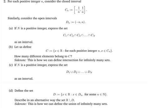 Solved 2 For Each Positive Integer N Consider The Closed