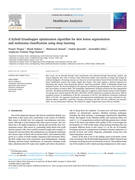 Pdf A Hybrid Grasshopper Optimization Algorithm For Skin Lesion Segmentation And Melanoma