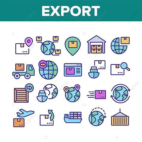 export global logistic collection icons set vector contour box