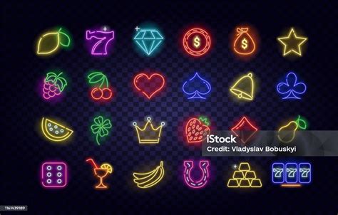 카지노 격리에 대한 현실적인 네온 게임 아이콘 슬롯 머신에서 아이콘 슬롯 기호입니다 카지노 도박 밝은 간판 가벼운 배너 슬롯