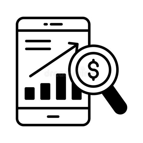 Growth Chart Inside Mobile With Magnifier Showing Vector Of Mobile Data