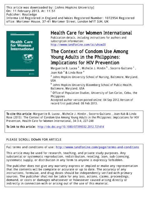 Pdf The Context Of Condom Use Among Young Adults In The Philippines Implications For Hiv