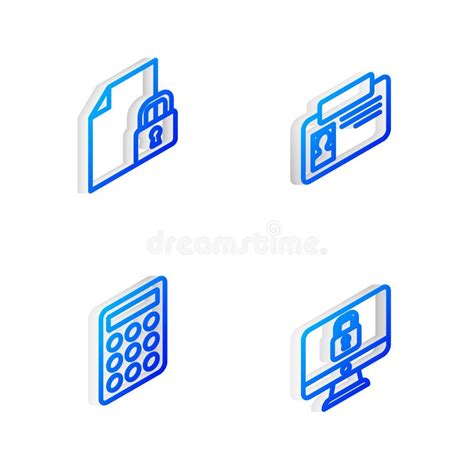 Set Isometric Line Identification Badge Document And Lock Password
