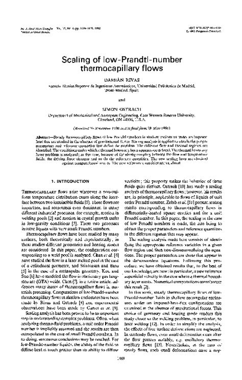 Pdf Scaling Of Low Prandtl Number Thermocapillary Flows