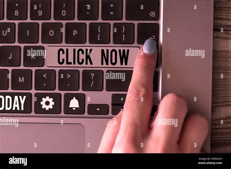 Conceptual Display Click Now Word For Pressing The Button Signifies Subscribing To Push