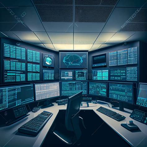 multiple computer screens monitoring system with multiple displays on wall tv control room