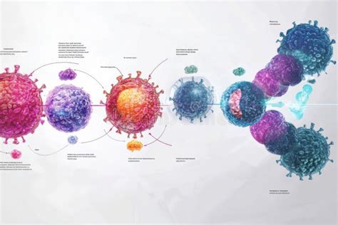Illustrated Stages Of A Virus Lifecycle Showing Penetration Replication And Spreading