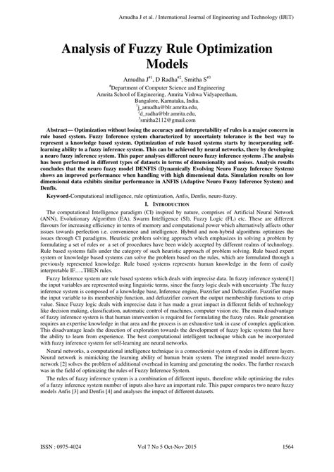 Pdf Analysis Of Fuzzy Rule Optimization Models