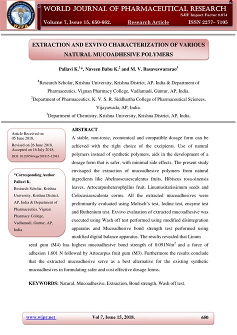 Pdf Extraction And Exvivo Characterization Of Various Natural Mucoadhesive Polymers