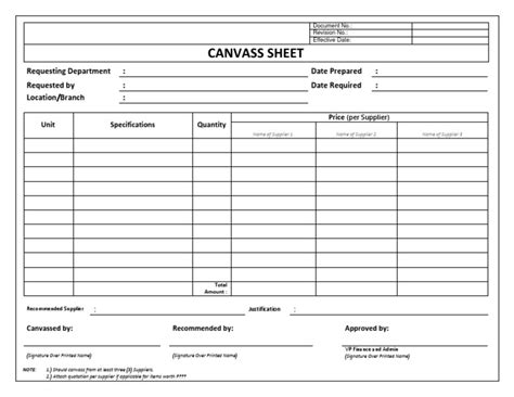 Canvass Form Draft Pdf