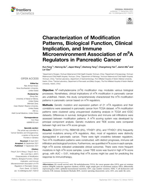 Pdf Characterization Of Modification Patterns Biological Function Clinical Implication And