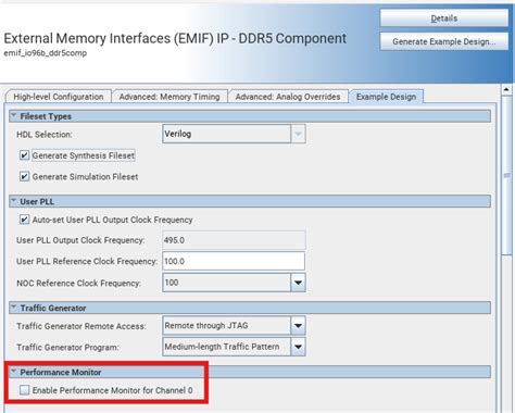210 Generating The Emif Design Example With The Performance Monitor