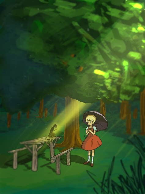 Artstation Девочка в лесу с Золотой кошкой