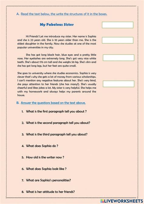 Worksheet Descriptive Text Online Exercise For Live Worksheets