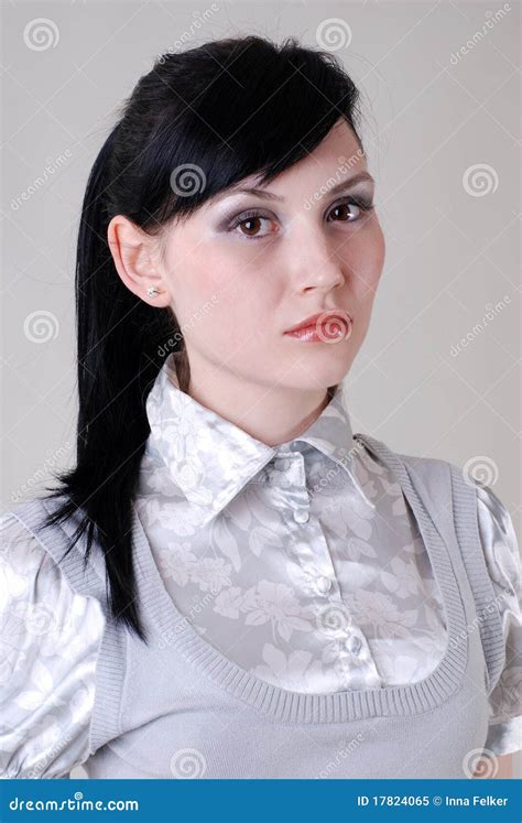 Cute Brunette With Long Hair Stock Image Image Of Long Cheerful