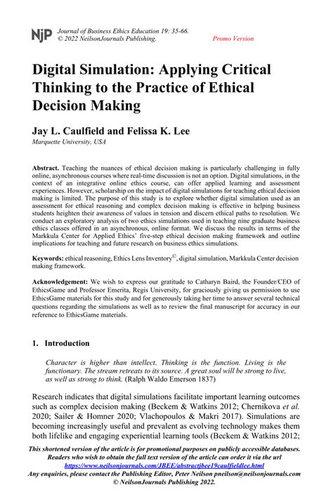 Pdf Digital Simulation Applying Critical Thinking To The Practice Of
