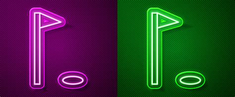 보라색과 녹색 배경에 격리 빛나는 네온 라인 골프 플래그 아이콘 골프 장비 또는 액세서리 벡터 일러스트레이션 개인 장식품에 대한 스톡 벡터 아트 및 기타 이미지 Istock