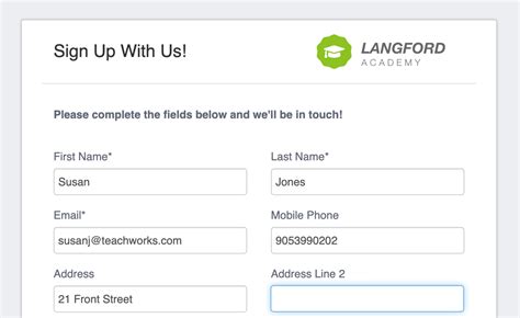 custom forms add on demo teachworks