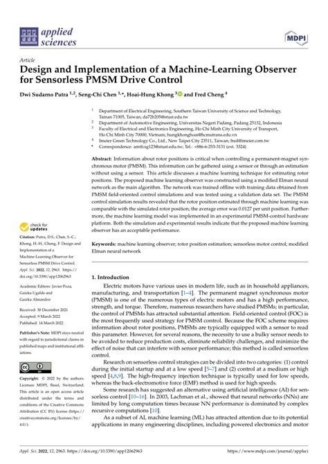 Pdf Design And Implementation Of A Machine Learning Observer For Sensorless Pmsm Drive Control