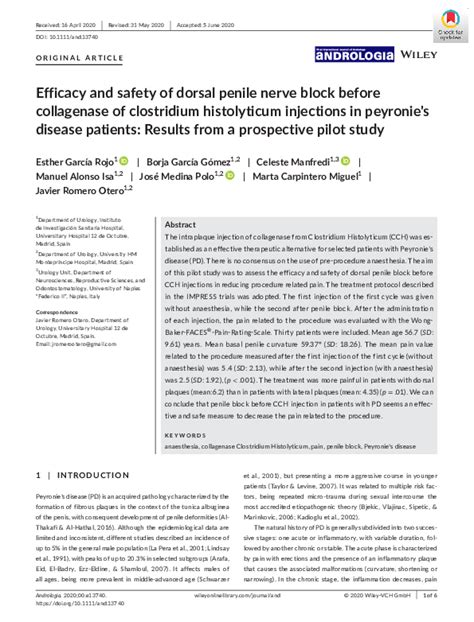Pdf Efficacy And Safety Of Dorsal Penile Nerve Block Before Collagenase Of Clostridium