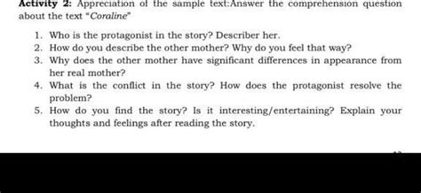 Activity Appreciation Of The Sample Text Answer The Comprehension Question About The Text